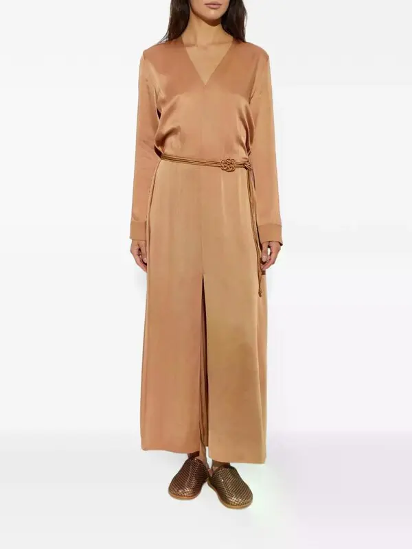 FORTE_FORTE Belted Maxi Dress With V-neck And Long Sleeves