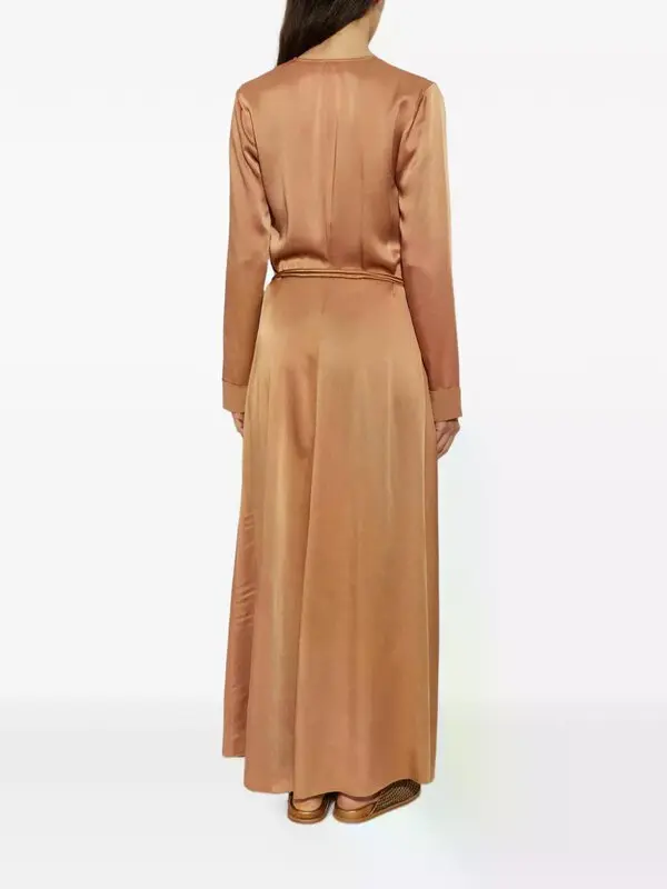 FORTE_FORTE Belted Maxi Dress With V-neck And Long Sleeves