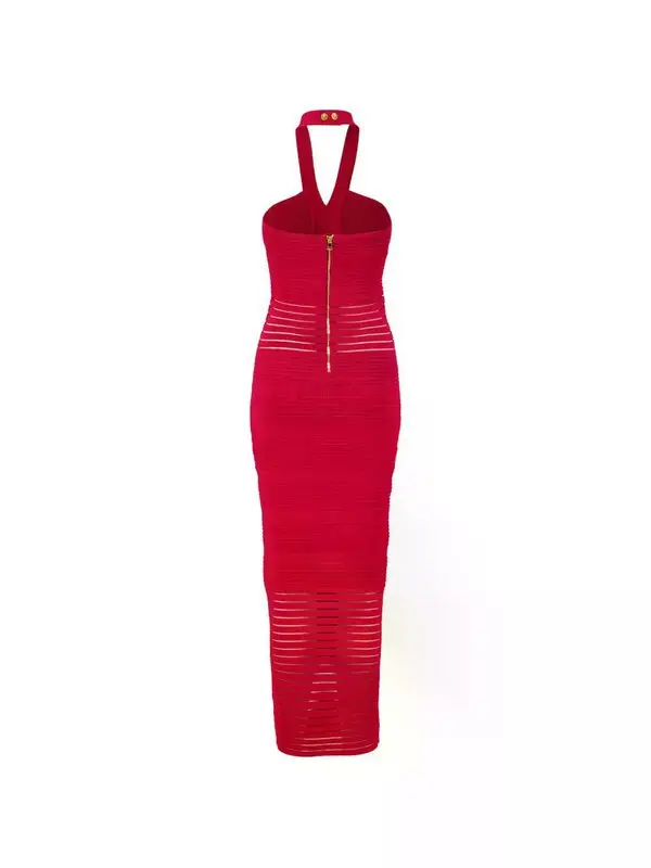 Balmain Halterneck Openwork-panel Maxi Dress