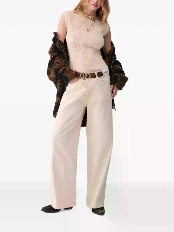 Liu Jo Straight Trousers With Asymmetrical Waistband - Neutrals