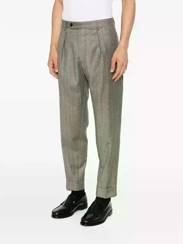 BERWICH Check-pattern Pleated Wool Trousers
