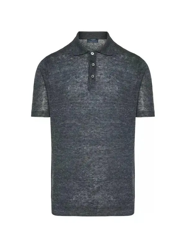 BARBA NAPOLI Short-sleeve Knit Polo Shirt - Grey