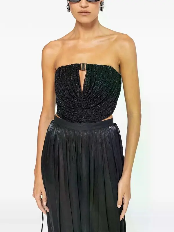 NISSA Crystal Embellished Tulle Crop Top