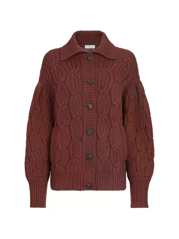 Brunello Cucinelli Cashmere Feather-yarn Heritage Cable Cardigan - Red