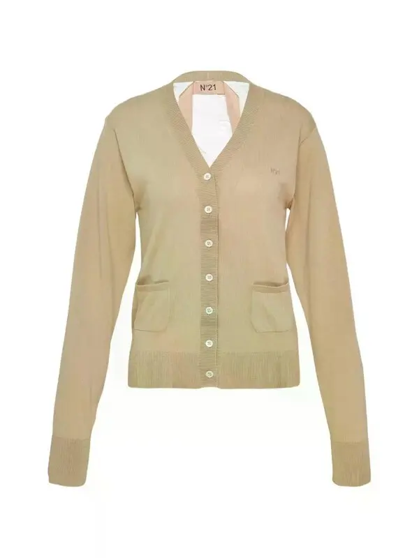 N°21 Lace-panelled V-neck Cardigan - Neutrals