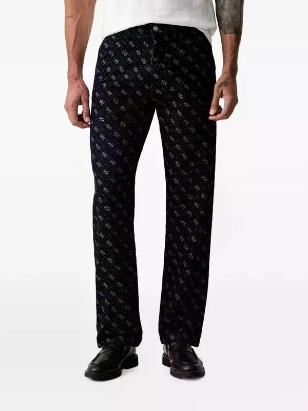 Guess Damon Monogram-print Logo-patch Jeans - Blue