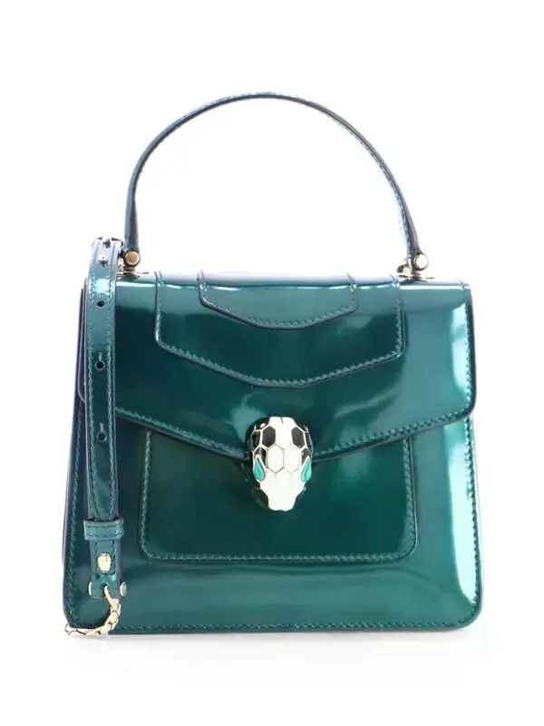 BVLGARI Serpenti Top Handle Bag Patent Small Satchel - Green