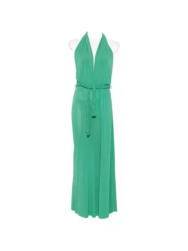 KAOS Halterneck Braided-belt Jumpsuit - Green