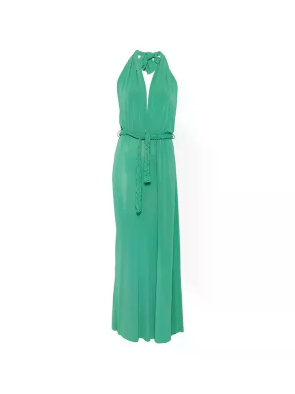 KAOS Halterneck Braided-belt Jumpsuit - Green