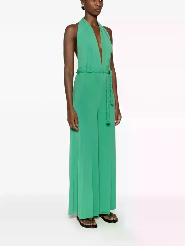 KAOS Halterneck Braided Belt Jumpsuit - Green
