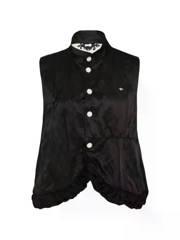 RENLI SU Curved-hem Floral-button Vest - Black