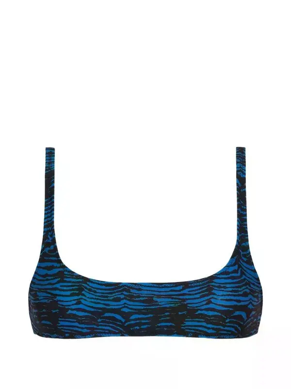 TROPIC OF C Tiger-print Scoop-neck Bikini Top - Blue