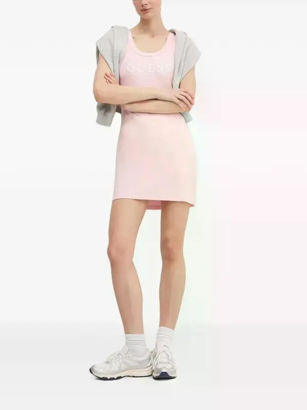 Guess Sunflower Ribbed Logo-embroidered Mini Dress - Pink