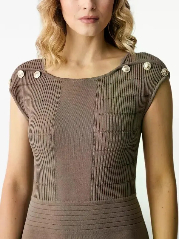 Guess Button-detail Ribbed-knit Mini Dress