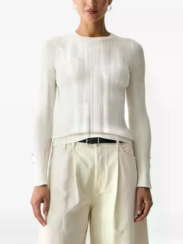 Guess Ellie Ribbed Button-cuff Sweater - Neutrals
