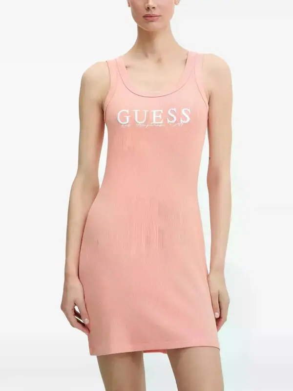 Guess Logo-embroidered Ribbed Dress - Pink