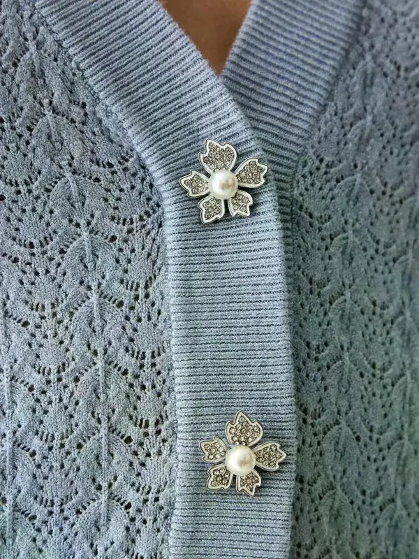 Guess Pointelle-knit Crystal-embellished Cardigan