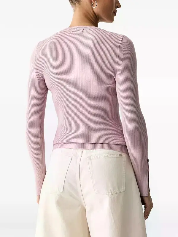Guess Ellie Ribbed-knit Button-cuff Sweater - Pink
