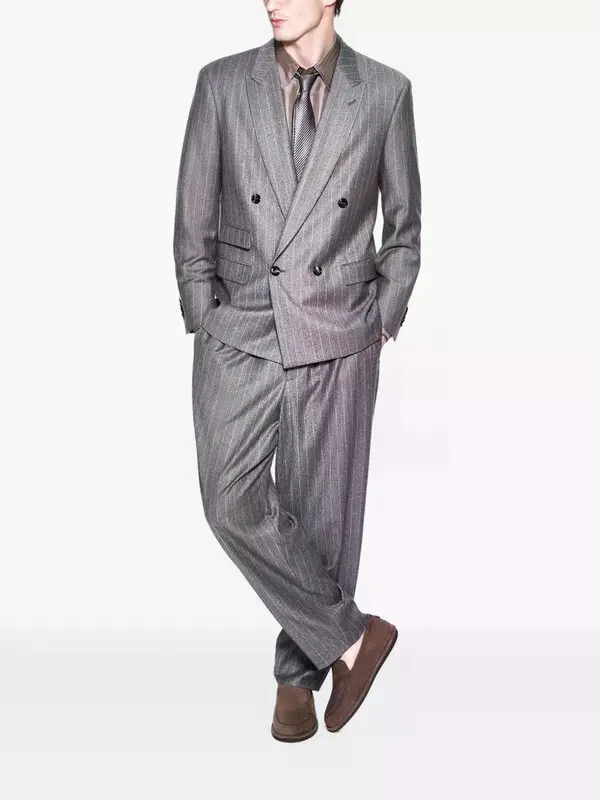 Giorgio Armani Oversized Heritage Suit In Jacquard Pinstripe Virgin Wool - Grey