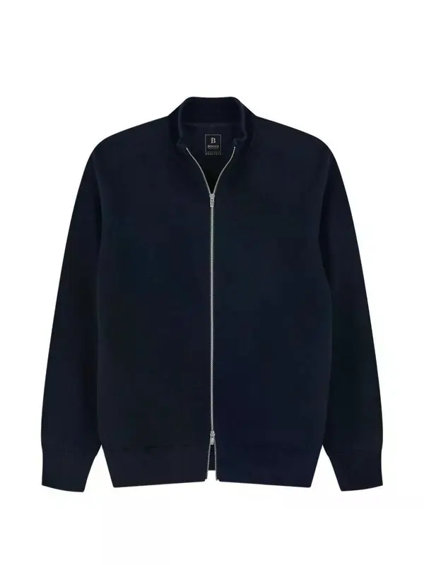 Boggi Milano Full-zip Jumper In Merino Wool Blend Wooltech - Blue