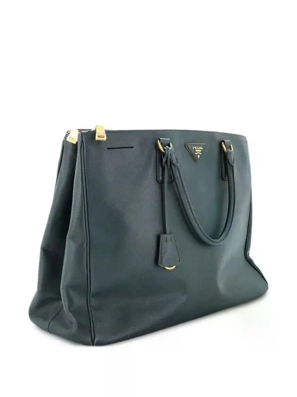Prada Double Zip Lux Saffiano Leather Xl Tote Bag - Green