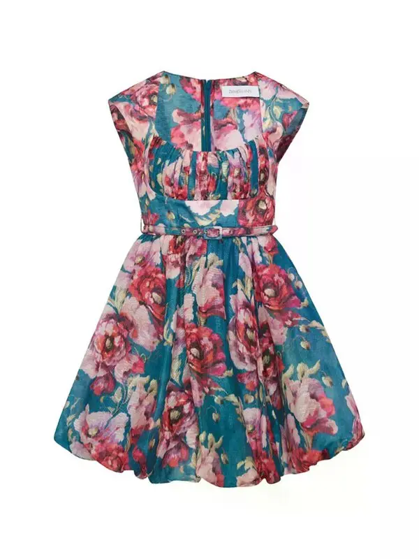Zimmermann Floral-print Belted Mini Dress - Blue