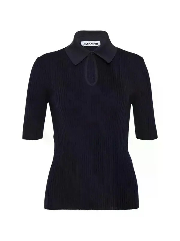JIL SANDER Ribbed-knit Keyhole Polo Shirt - Grey