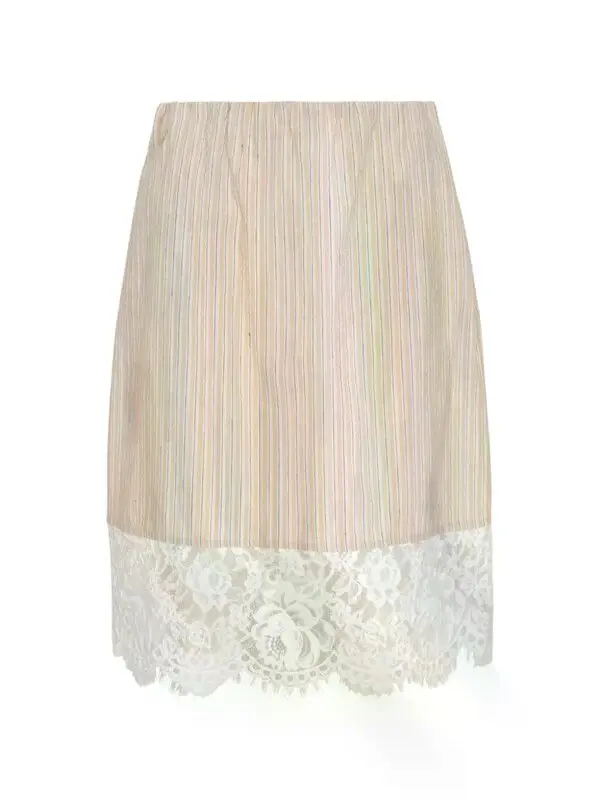 N°21 Striped Lace-hem Midi Skirt - Neutrals
