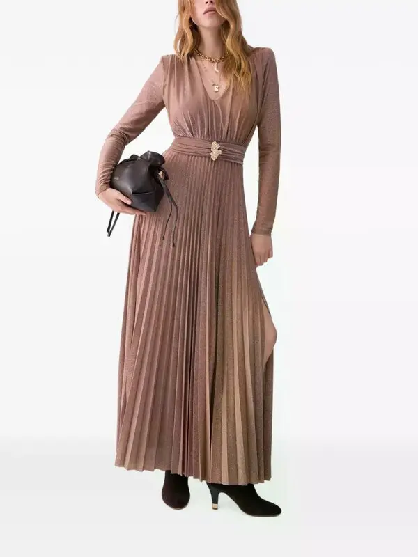 Liu Jo Long Pleated Lurex V-neck Dress
