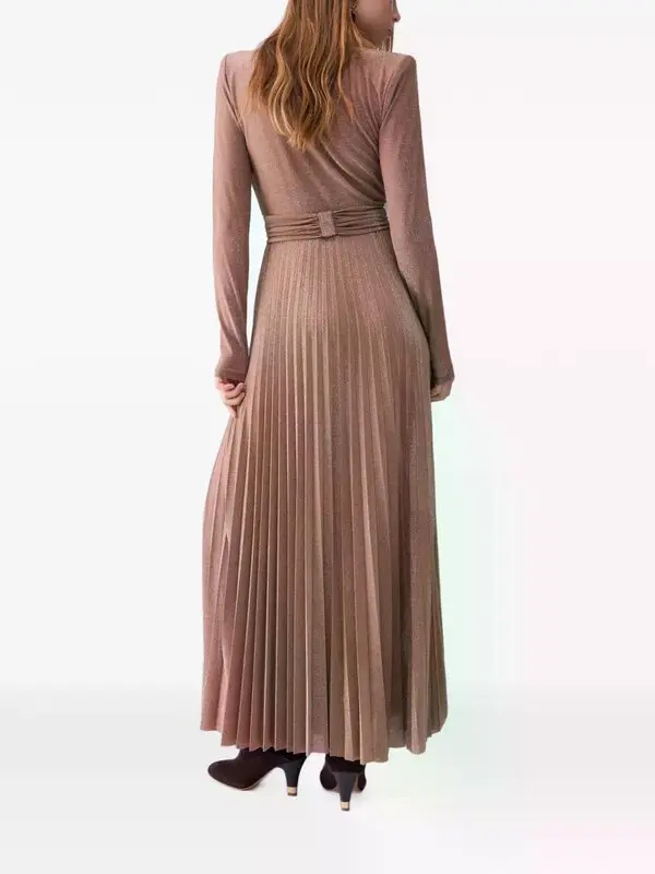 Liu Jo Long Pleated Lurex V-neck Dress