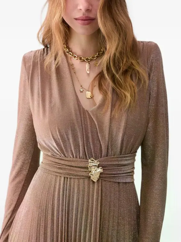 Liu Jo Long Pleated Lurex V-neck Dress