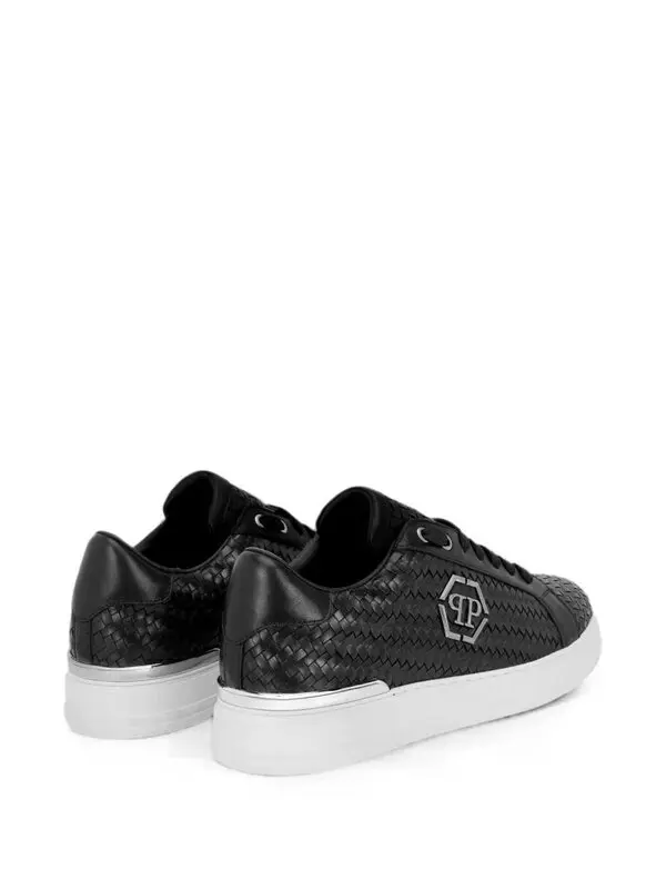 Philipp Plein Weaved Leather Sneakers Hexagon - Black