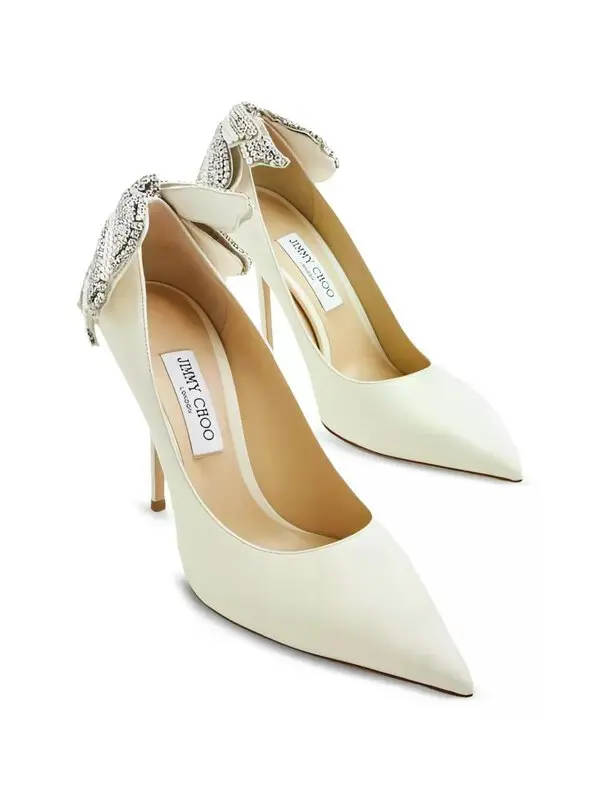 JIMMY CHOO Love Bow-embellished Leather Pumps - White