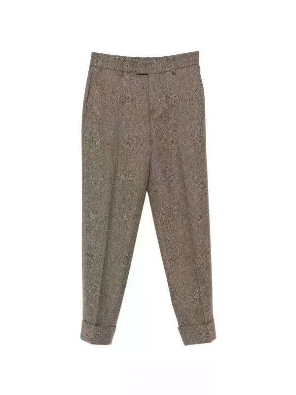 BERWICH Herringbone-pattern Wool Trousers - Brown