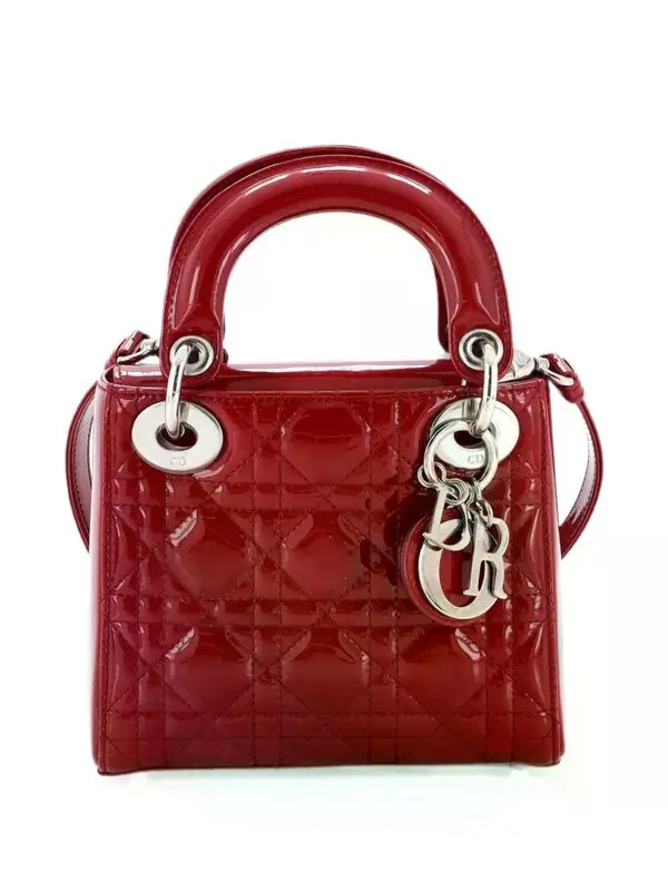 Dior Lady Chain Bag Cannage Quilt Patent Mini Satchel - Red