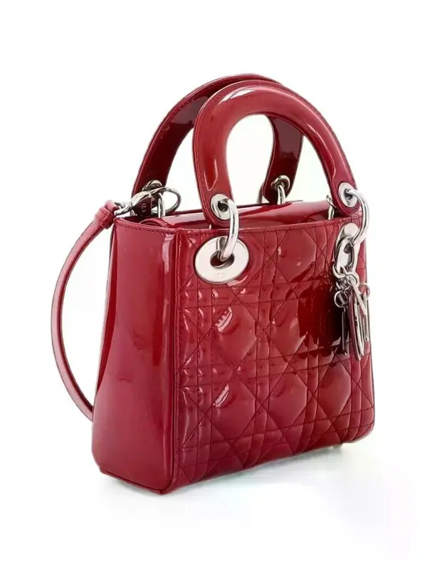 Dior Lady Chain Bag Cannage Quilt Patent Mini Satchel - Red