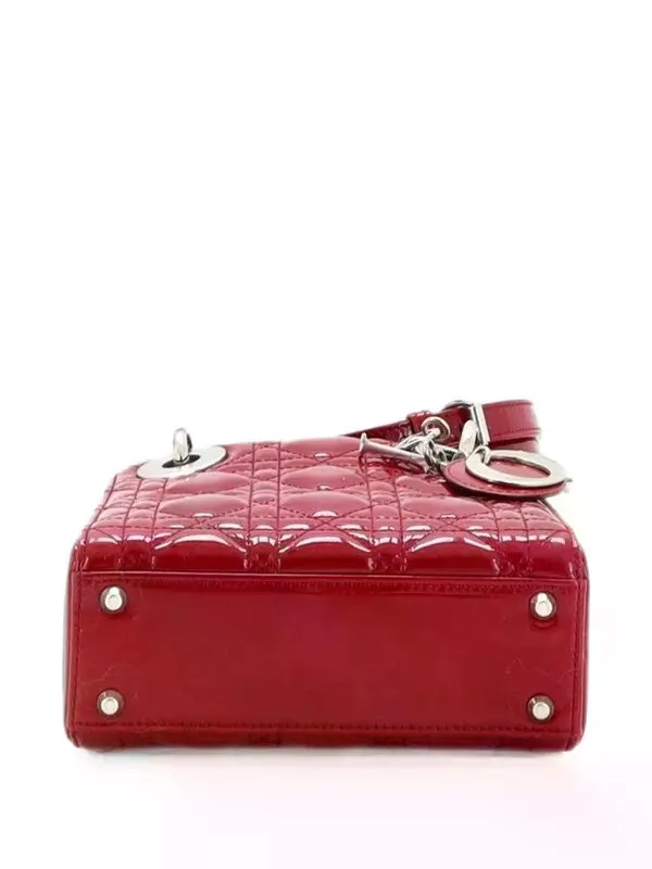 Dior Lady Chain Bag Cannage Quilt Patent Mini Satchel - Red