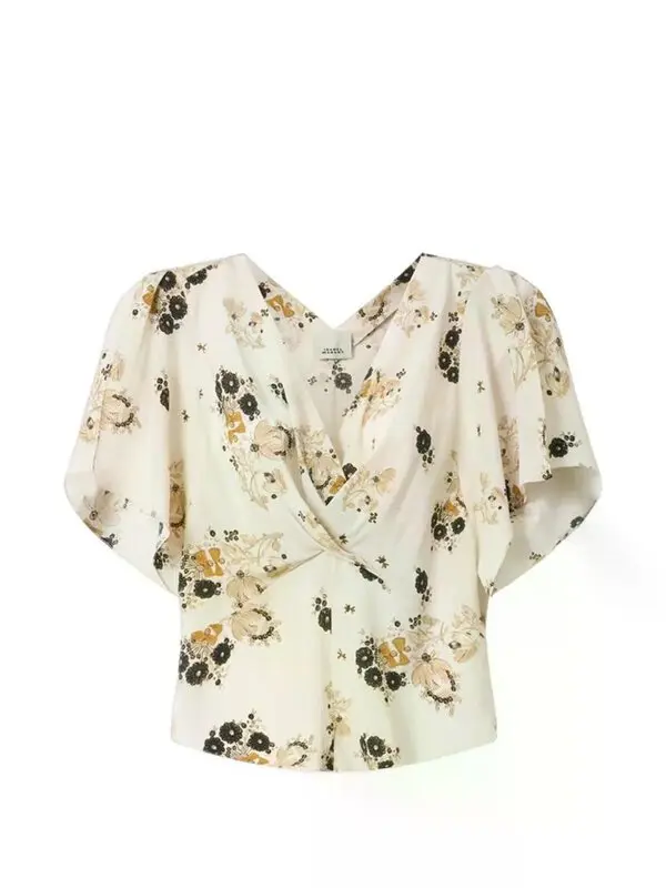 Isabel Marant Étoile Ecru Floral Print Wrap Top - Neutrals