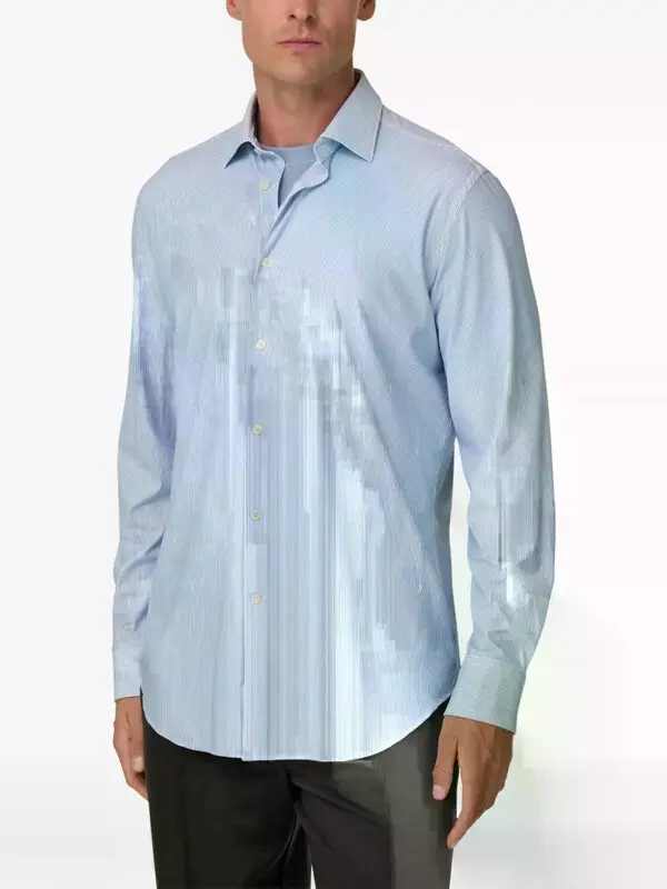 Boggi Milano Shirt Striped Stretch Nylon B Tech Slim Fit - Blue