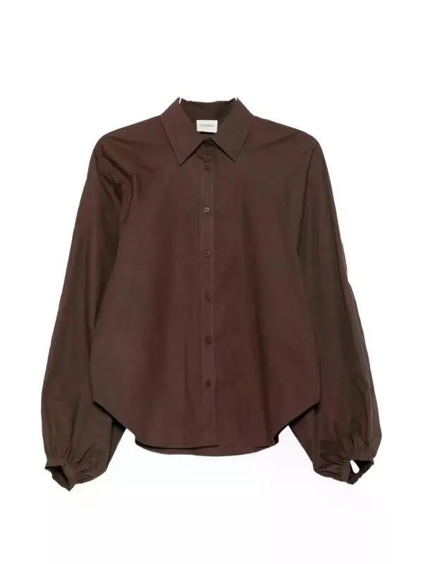 Closed Balloon-sleeve Shirt - Brown