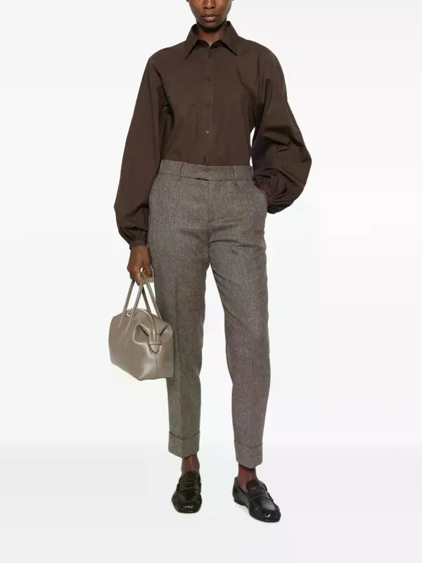 Closed Balloon Sleeve Shirt - Brown