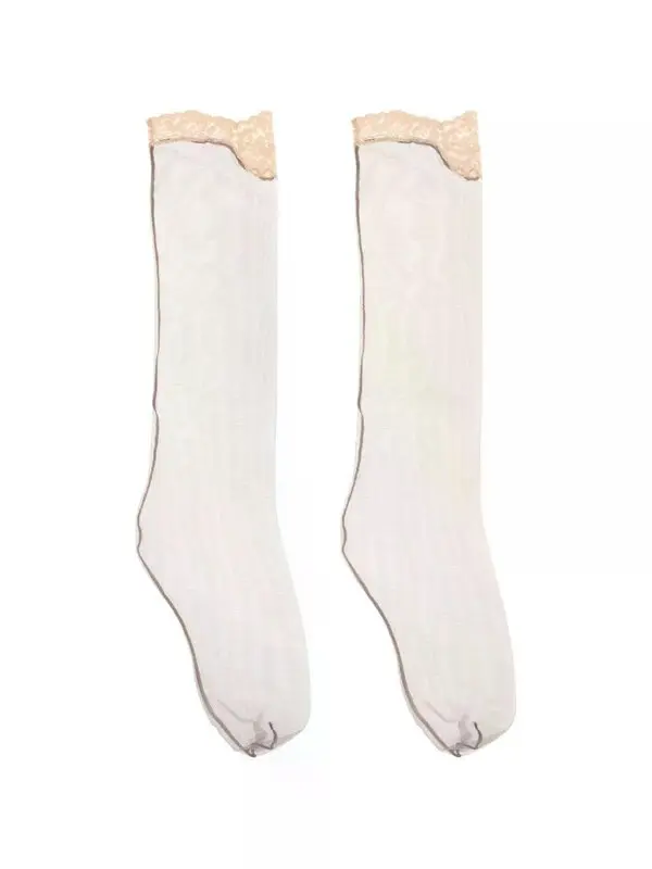 Valentino Garavani Lace-trim Mesh Socks - Neutrals