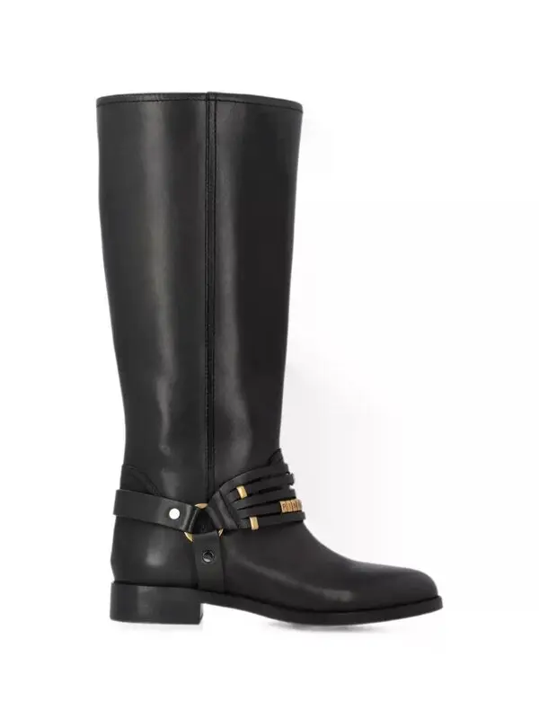Pinko Harness-detail Leather Boots - Black