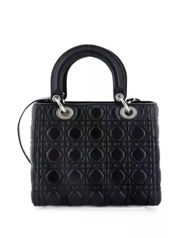 Dior Lady Bag Cannage Quilt Lambskin Medium Satchel - Black