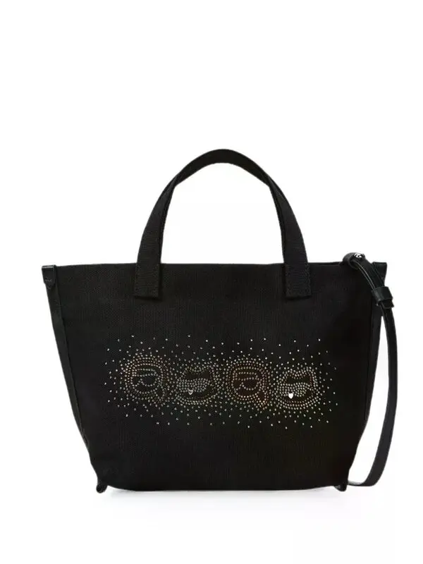 Karl Lagerfeld Small Ikon Rhinestones Karl & Choupette Shopper Bag - Black