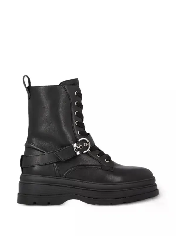 Pinko Buckle-strap Lace-up Boots - Black
