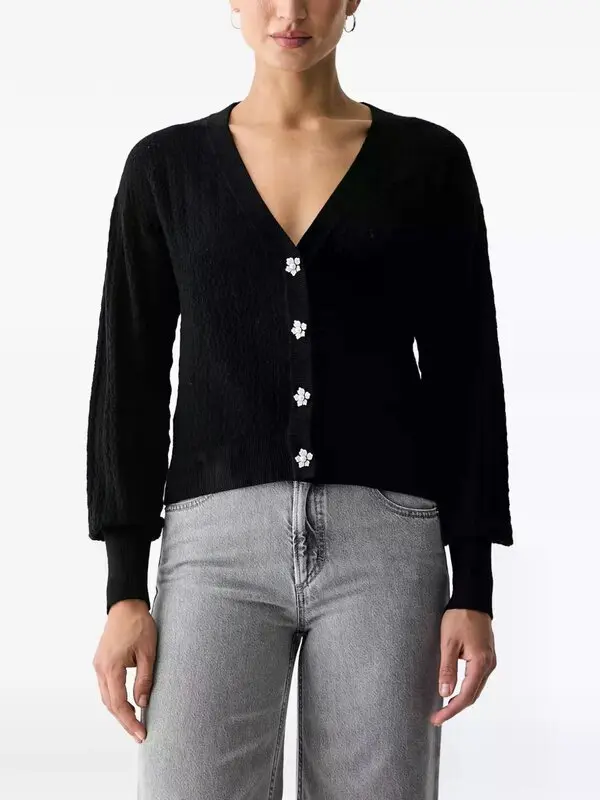 Guess Flower-button Pointelle-knit Cardigan - Black