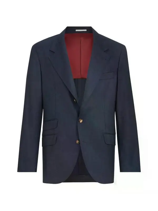 Brunello Cucinelli Virgin Wool Flannel Deconstructed Cavallo Blazer - Blue