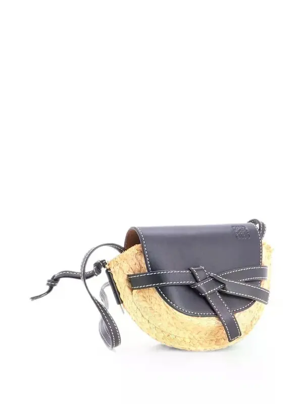 Loewe Gate Leather Shoulder Leather With Raffia Mini Crossbody Bag - Black