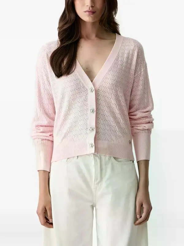 Guess Pointelle-knit Flower-button Cardigan - Pink